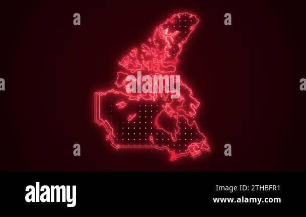 Neon Red Canada Map Borders Outline Loop Background. Neon Red Colored ...