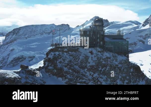 Aerial panorama view of the Sphinx Observatory on Jungfraujoch - Top of ...
