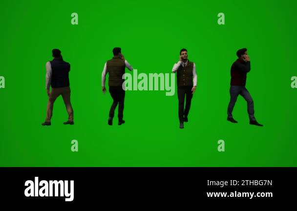 The student boy animated the green screen, walking, dancing, talking ...