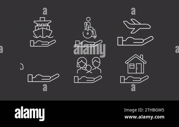 Animated protection white line icons. Provide insurance, coverage. Loop ...