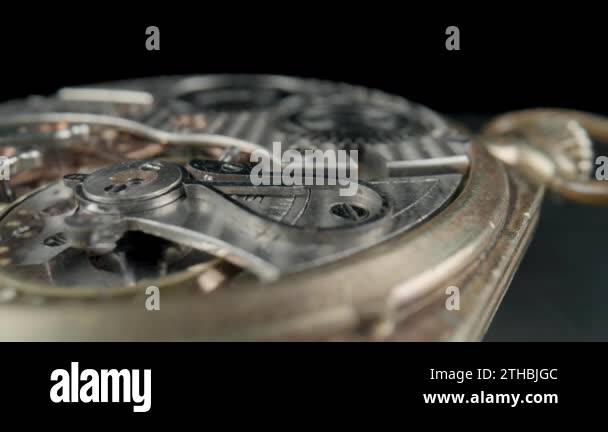 Macro shot of the internal parts of antique pocket watch. Clockwork ...