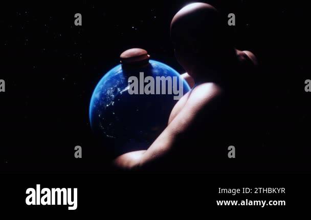 the fat man holds the earth in his hands. Obesity problem concept ...