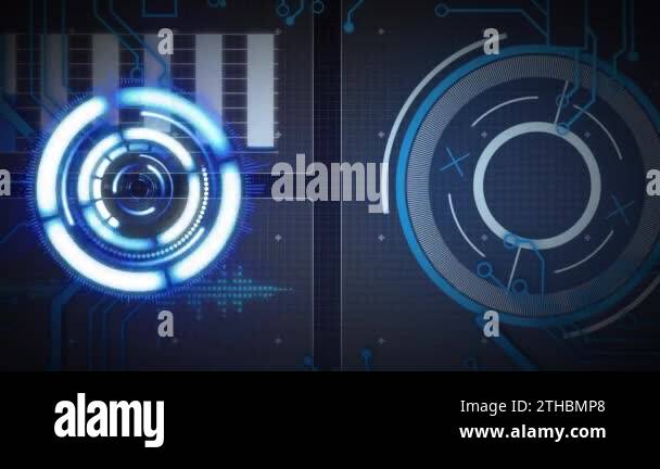 Animation of scope scanning and data processing on screens. Global data processing, digital ...