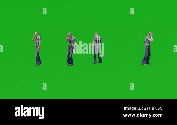 3d man work mobile talk green screen people chroma key background 3d ...