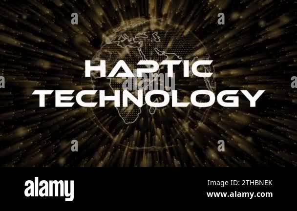 Haptic text concept on si-fi particles background. Dot particles ...