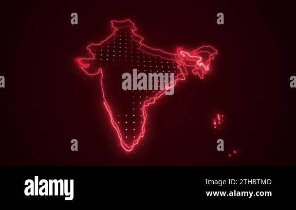 Neon Red India Map Borders Outline Loop Background. Neon Red Colored ...