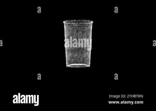 3D paper cup rotates on black bg. Object dissolved white flickering ...