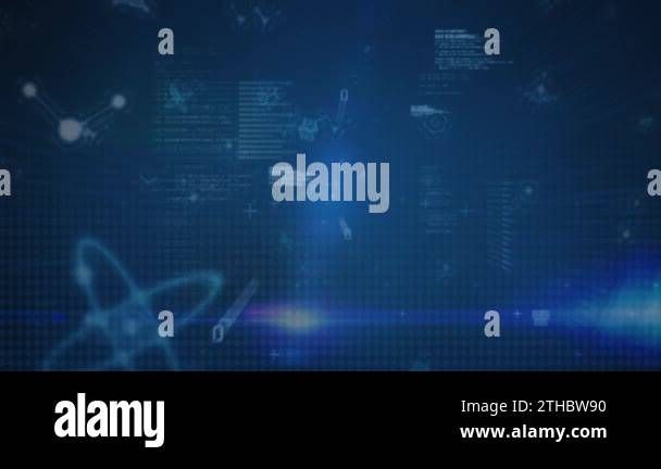Animation Of Looping Binary Codes And Computer Programming Language With Icons Digitally