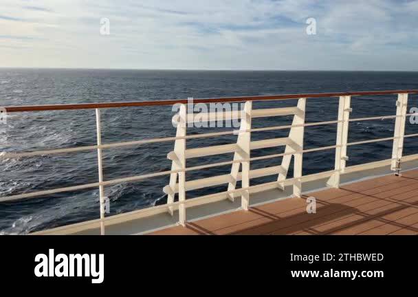 Promenade deck railings and rescue ladder of a luxury cruise ship out ...