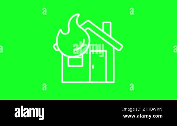 Animated fire white line icon. Burning home. Property damage. Loop HD ...