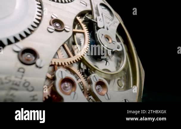 Macro shot of the internal parts of antique pocket watch. Clockwork ...