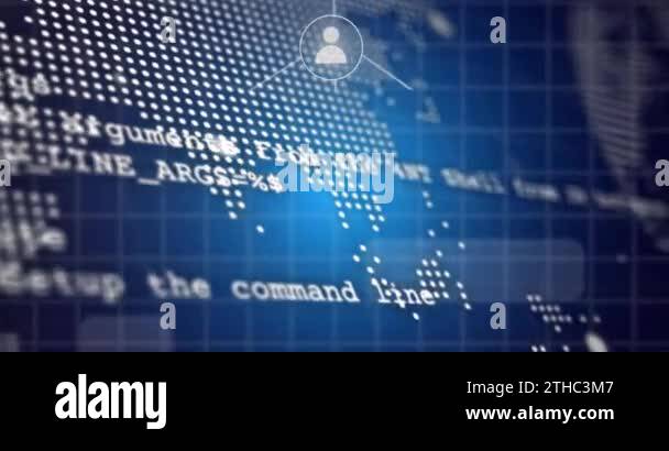 Animation of digital icons, world map and data processing. Global networks, digital interface ...