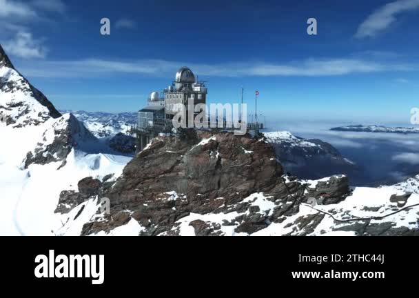 Aerial panorama view of the Sphinx Observatory on Jungfraujoch - Top of ...