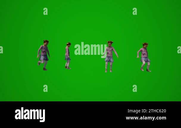 3D different playful little boys and girls green screen playing and ...