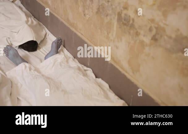 Corpse after disease, human life. Epidemic alert and infection. Scene ...