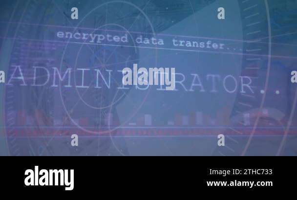 Animation of administrator text with financial data transfer process on ...