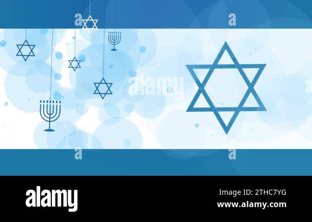 Flag of Israel with state symbol. Star of David and menorah religious ...