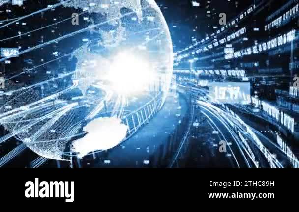 Futuristic global network and tacit digital data transfer 3D graphic ...