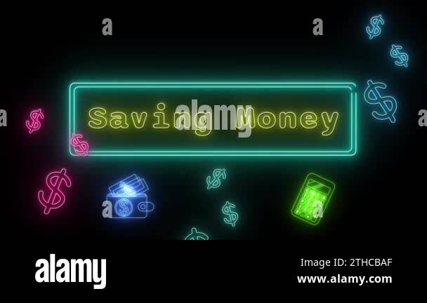 saving money Neon yellow Fluorescent Text Animation green frame on ...