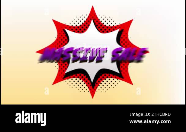 Illustration of explosion shapes with black dots and massive sale text ...