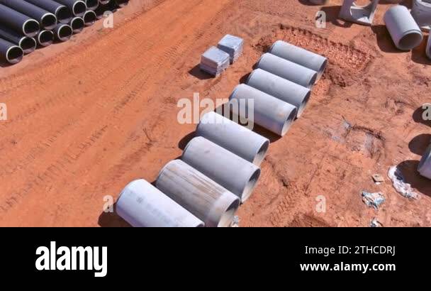 Large cement sewage pipes for industrial buildings are made out of ...