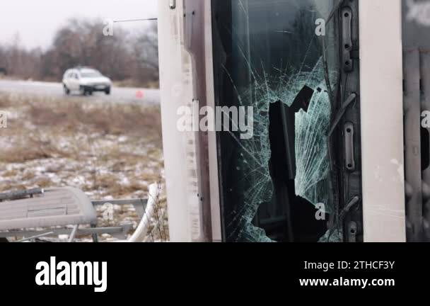 Truck accident, Vehicle inspection, Broken glass. A truck accident has ...
