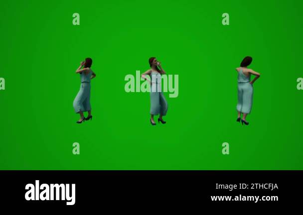 3D animated European mother green screen walking and calling and ...