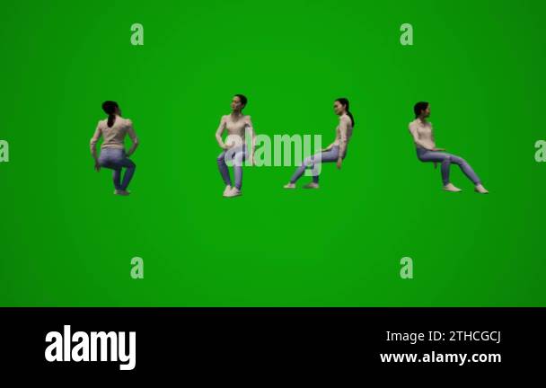 3D Asian female chef green screen sitting and relaxing and thinking ...