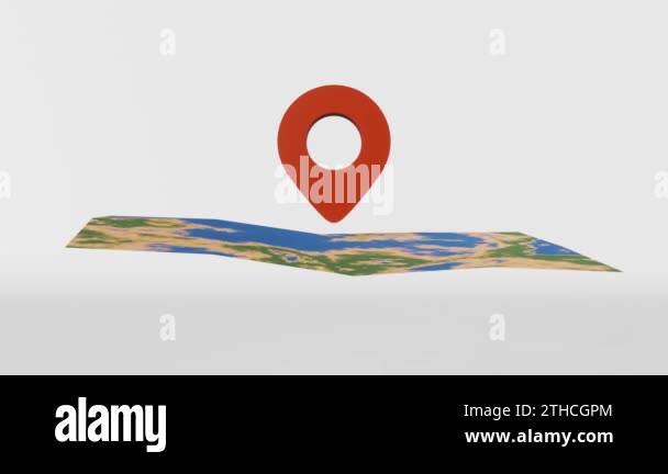 Map with geolocation pin point flying airplane 3d animation loop 4K ...