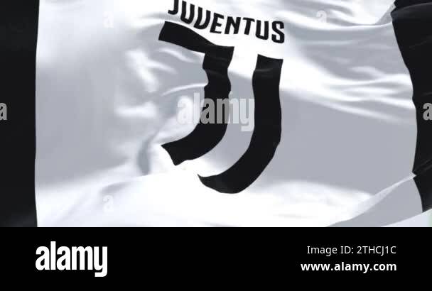 Turin, Italy, July 2022: The flag of Juventus Football Club waving ...