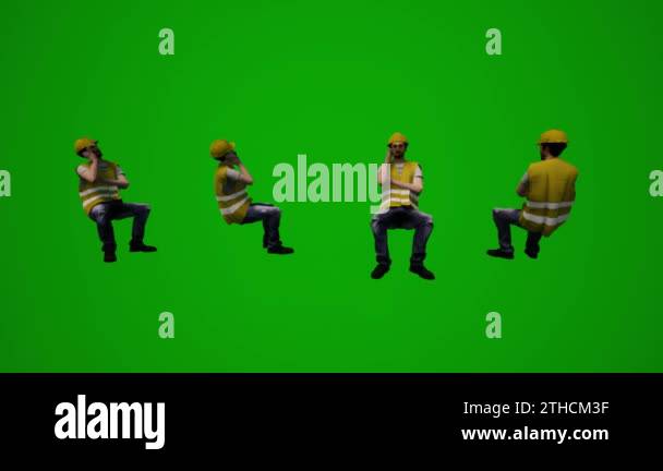 3D several architects and buildings green screen sitting and working ...