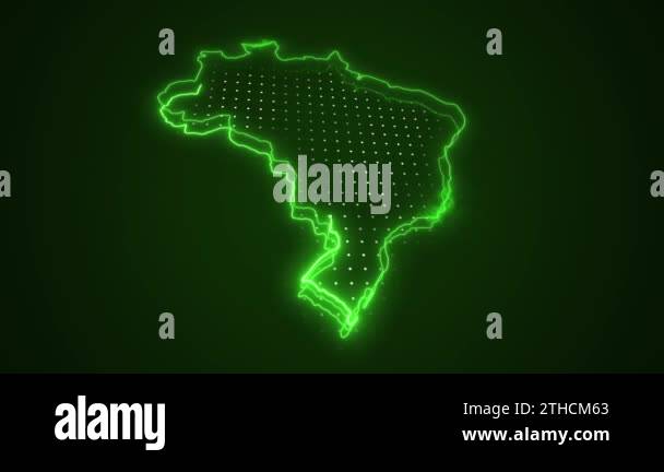 Neon Green Brazil Map Borders Outline Loop Background. Neon Green ...