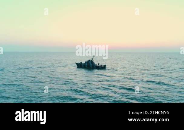 Aerial view of a naval ship, warship, warship, warship, steady and ...