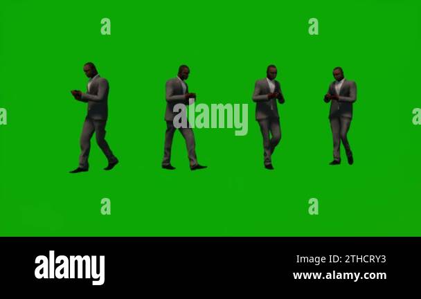 Black business man green screen walk mobile phone talking sitting ...