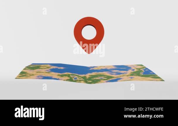 Map with geolocation pin point flying airplane 3d animation loop 4K ...