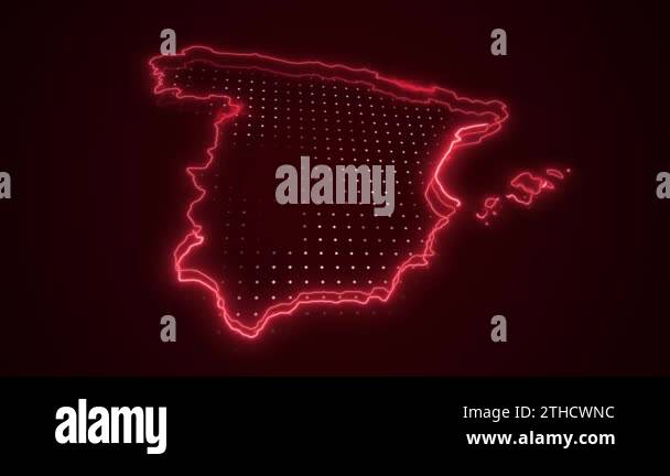 Neon Red Spain Map Borders Outline Loop Background. Neon Red Colored ...