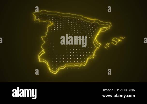 Neon Yellow Spain Map Borders Outline Loop Background. Neon Yellow ...