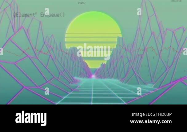 Animation of glitch effect over metaverse structures and data processing against green ...