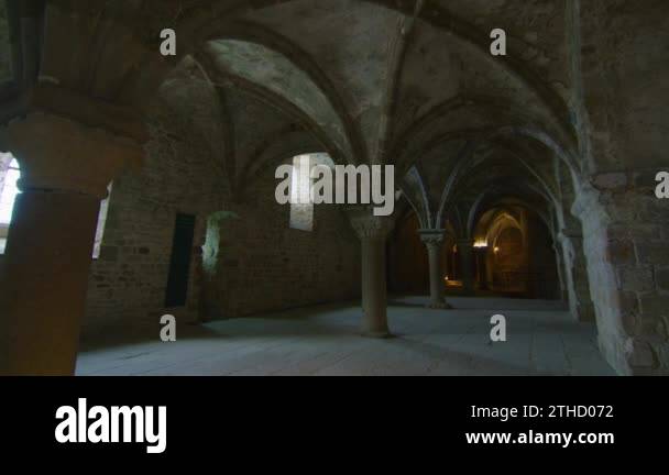 The camera moves inside the church, which is located on top of the Mont ...