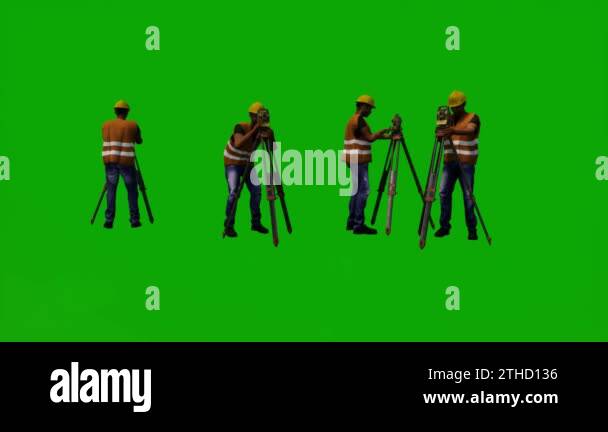 3D several architects and construction workers green screen walking and ...