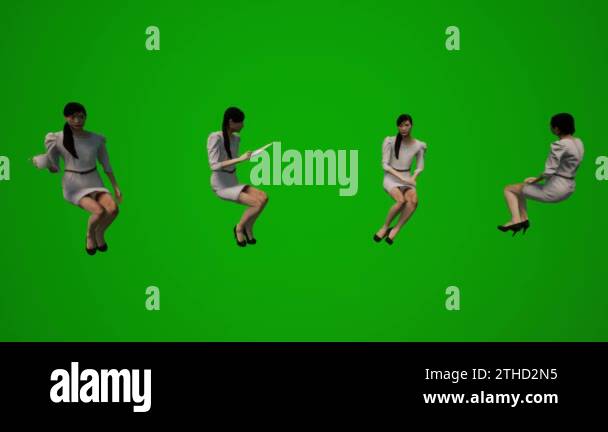 woman girl green screen 3d walk dance talk site shop mobile work and ...