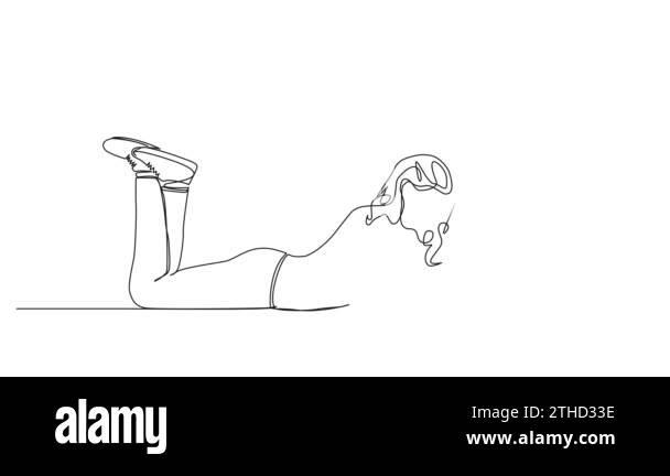 animated continuous single line drawing of woman on floor in prone ...