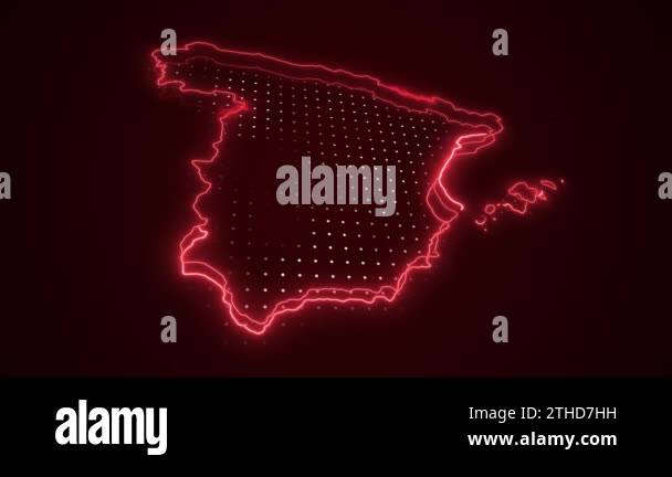 Neon Red Spain Map Borders Outline Loop Background. Neon Red Colored ...