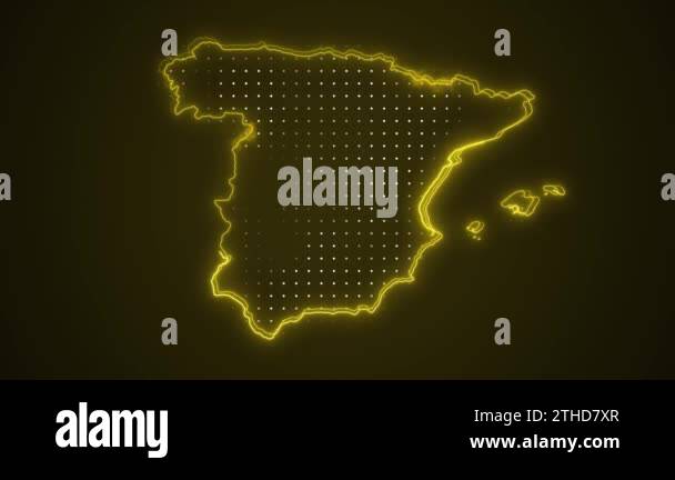 Neon Yellow Spain Map Borders Outline Loop Background. Neon Yellow ...