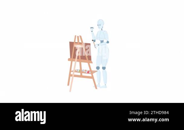 Animated AI artist painting on easel. Artificial intelligence generated ...