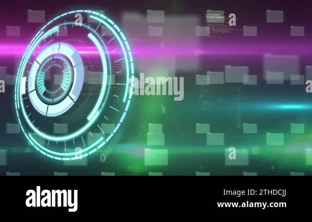 Animation of scope scanning and data processing on screen. Global data processing, digital ...