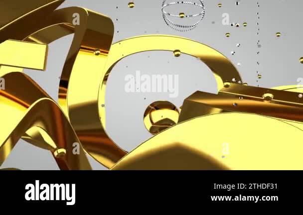 Background with moving gold splines and shapes in full rotation. 3D ...