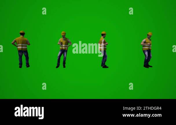 3D several architects and construction workers green screen walking and ...