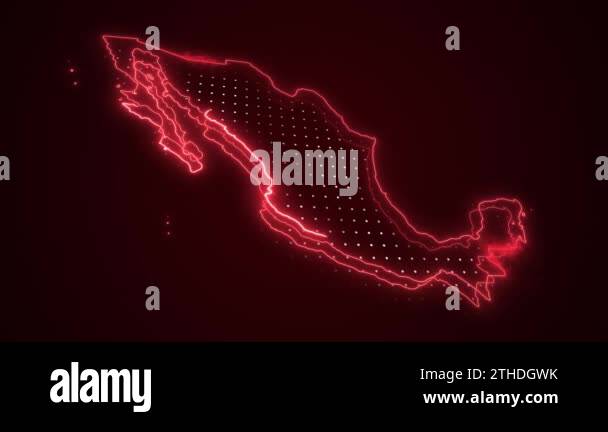 Neon Red Mexico Map Borders Outline Loop Background. Neon Red Colored ...