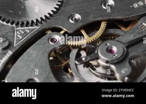 Mechanism of vintage stopwatch close-up. Round clock watch mechanism ...